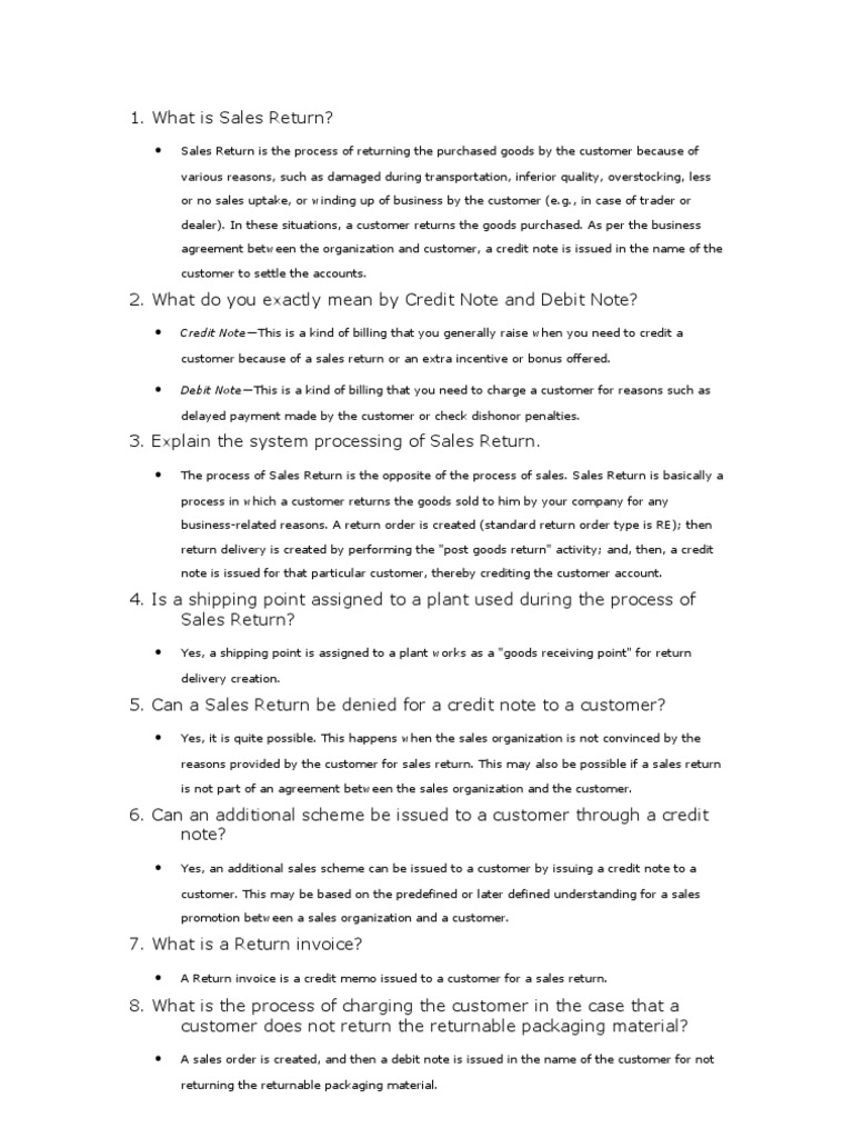 Sales Return: Credit Note Explained | PDF | Invoice | Debits And Credits