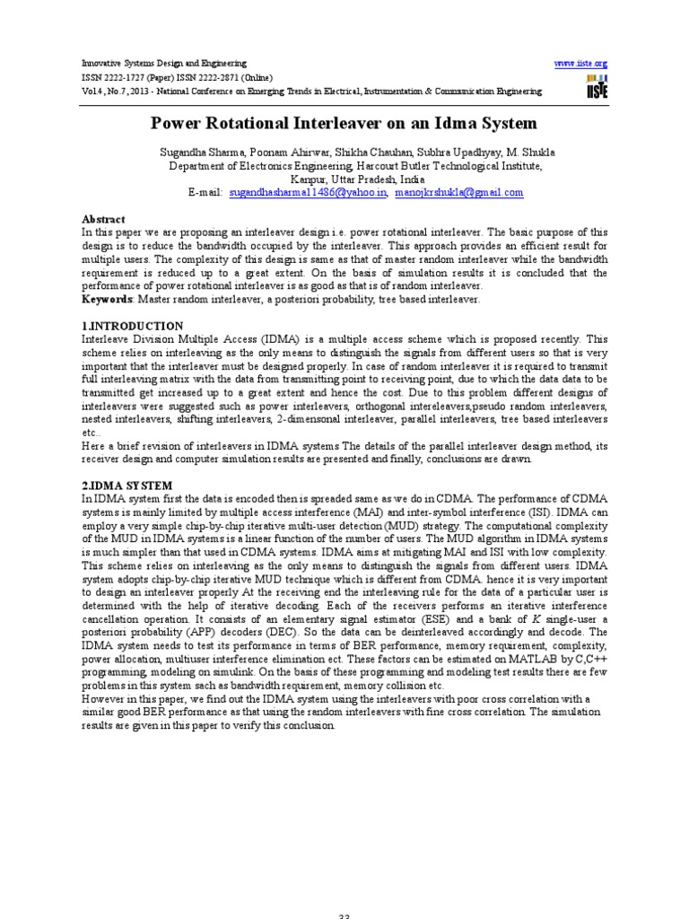 Power Rotational Interleaver On An Idma System | PDF | Forward Error ...