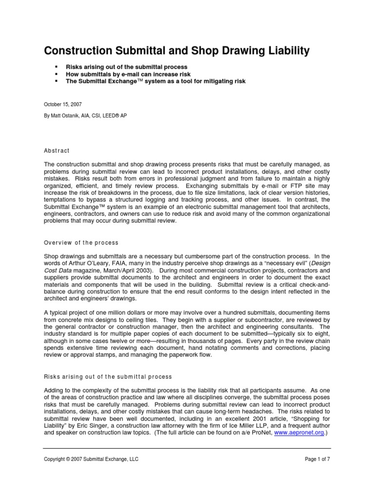 Construction Submittal and Shop Drawing Liability | Email | Email Spam
