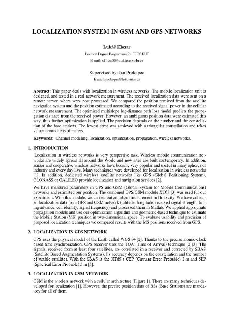Localization System in GSM and Gps Networks: Supervised By: Jan ...