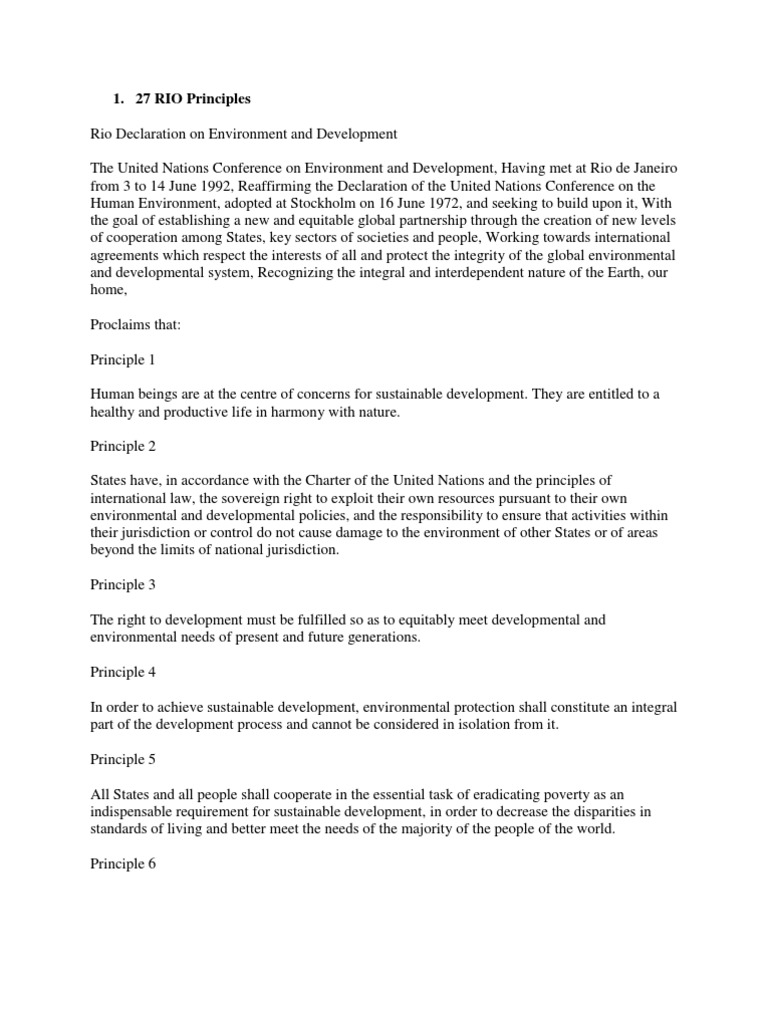 27 RIO Principles | PDF | Sustainability | Sustainable Development