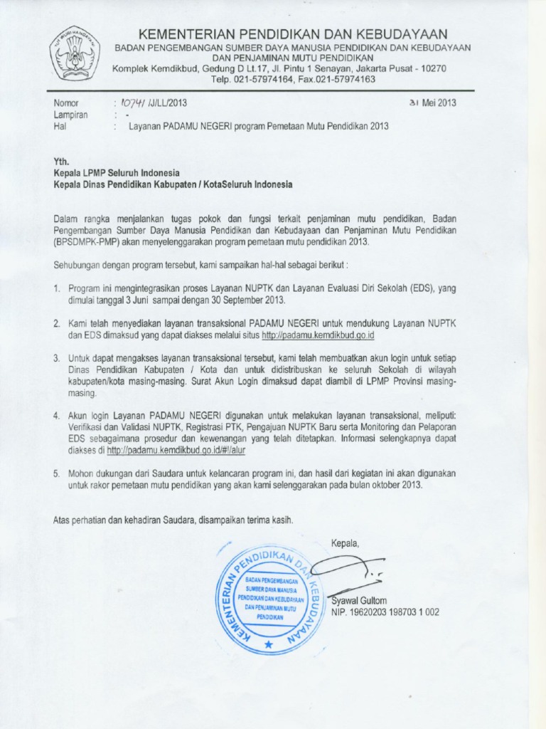 Surat Kepala Badan Tentang Padamu Negeri PDF | PDF
