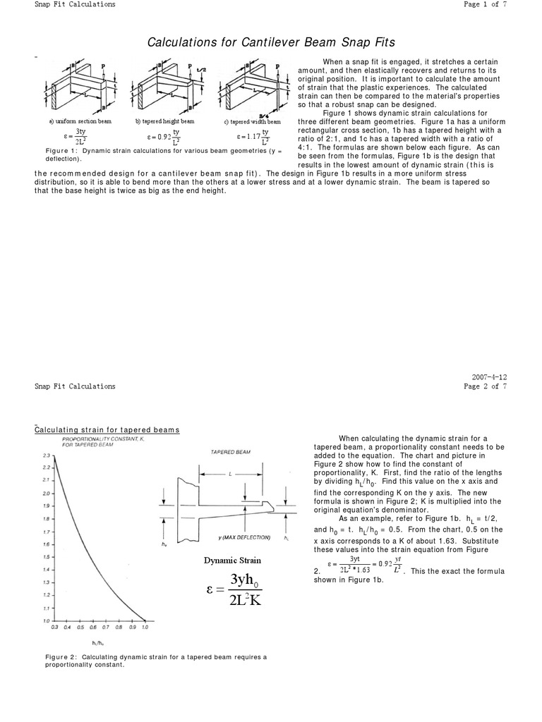 Snap Fit Calculations | Beam (Structure) | Deformation (Mechanics)