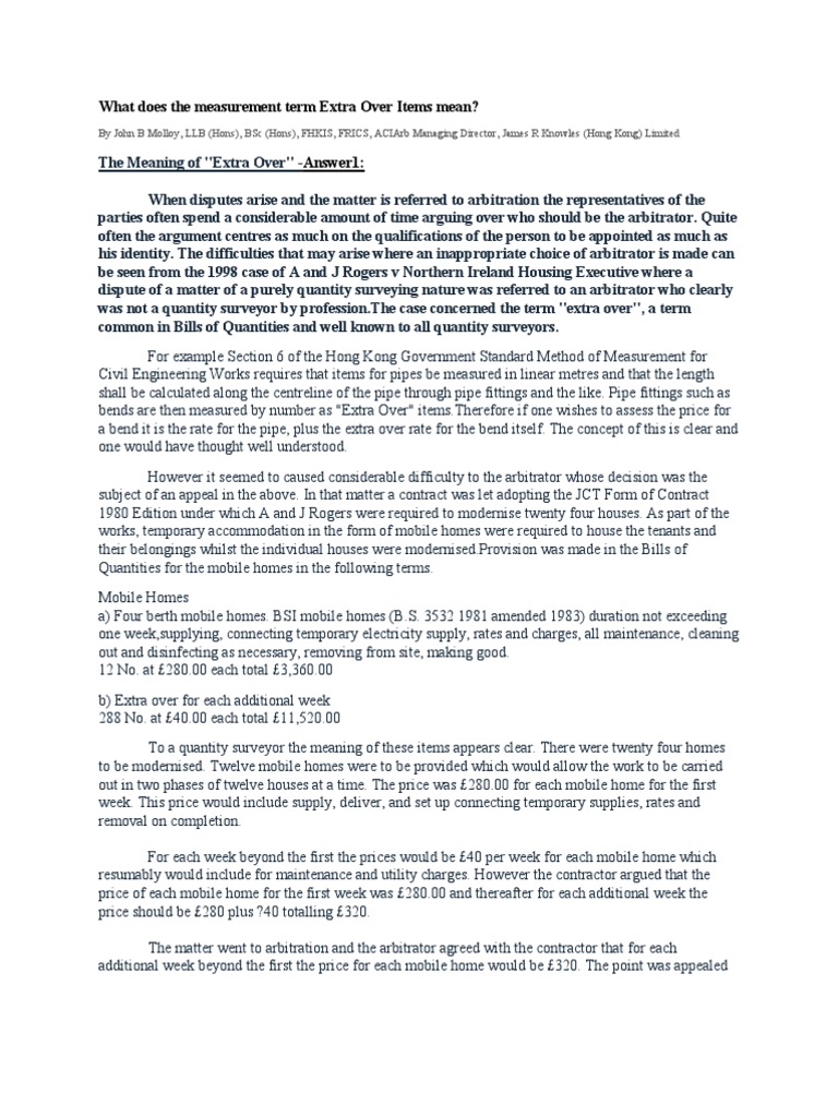 What Does The Measurement Term Extra Over Items Mean | PDF | Mobile ...