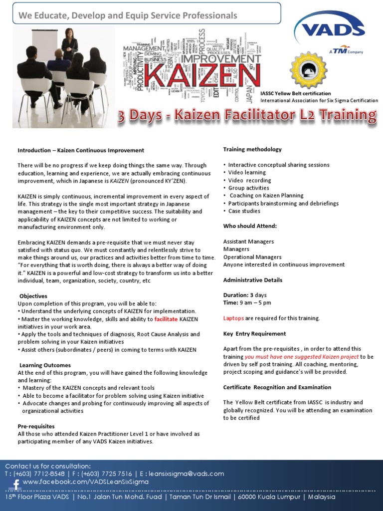 Kaizen Facilitator Level 2 Training Brochure V1 18062013 | Facilitator | Strategic Management