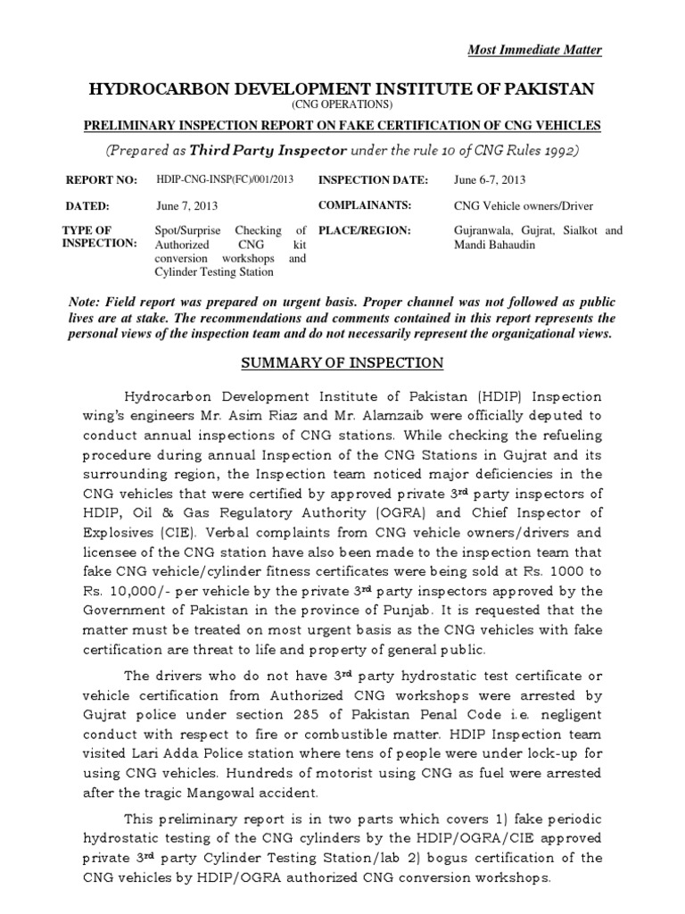 Fake CNG Certification Inspection Report | PDF | Vehicles | Transport