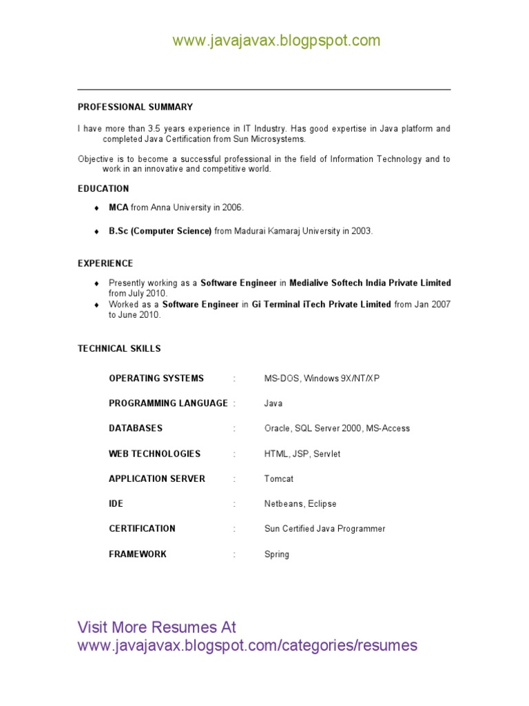 Java 3.5 Years Resume | PDF