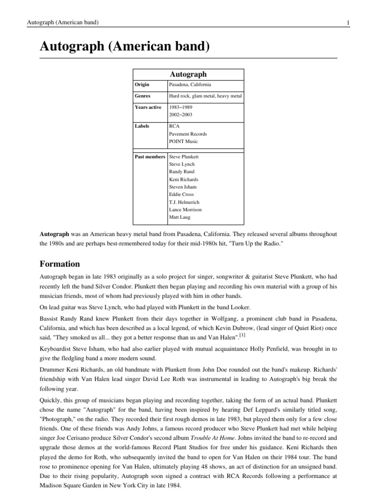 Autograph (American Band) | PDF | Entertainment (General)