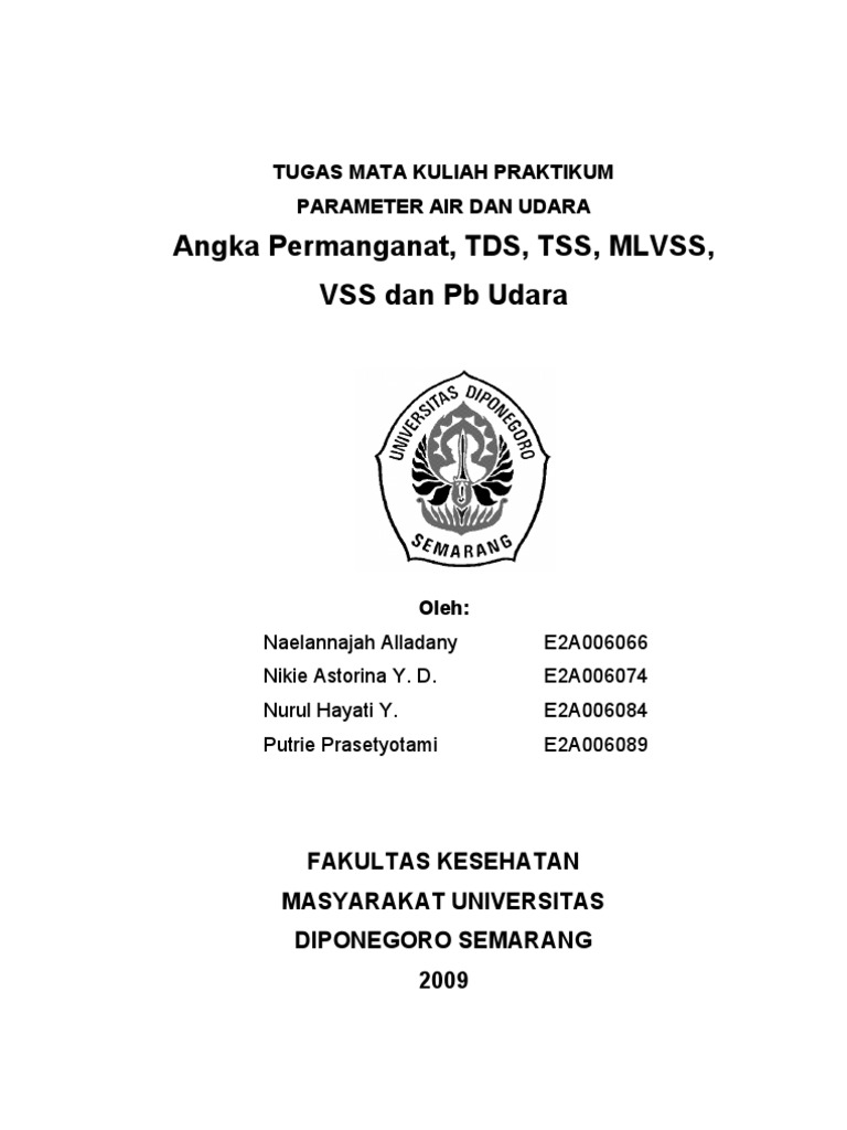 Pemeriksaan Parameter Air Amp Udara Angka Permanganat Tds Tss Mlvss Vss Dan PB Udara | PDF