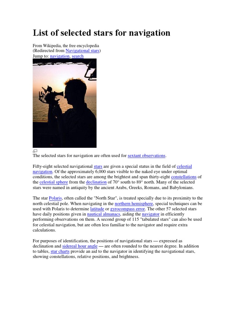 List of Selected Stars For Navigation | PDF | Apparent Magnitude | Stars