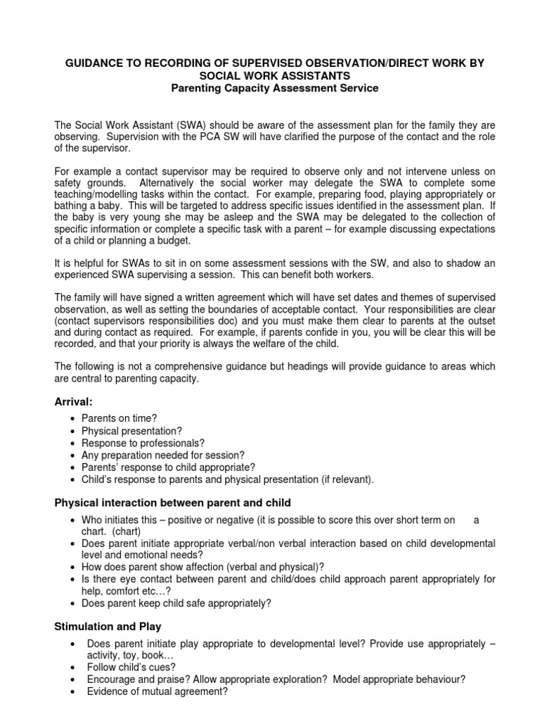 Guidance To Recording of Supervised Observation and Direct Work 102010 ...