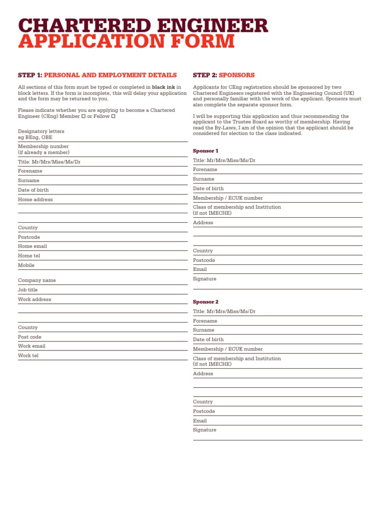 CEng Application Form - SFLB | PDF | Master Of Science | Engineering