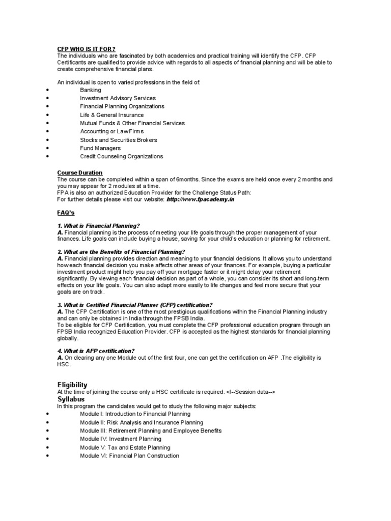 An Overview of the Certified Financial Planner (CFP) Certification ...