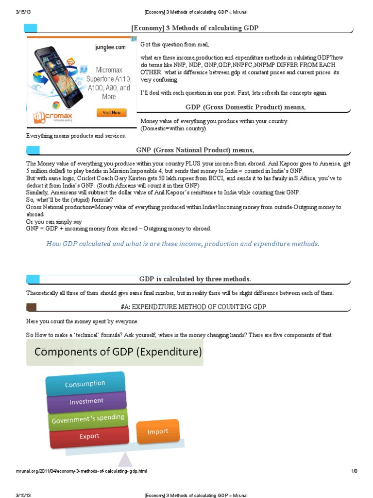 (Economy) 3 Methods of Calculating GDP Mrunal PDF | PDF | Measures Of ...