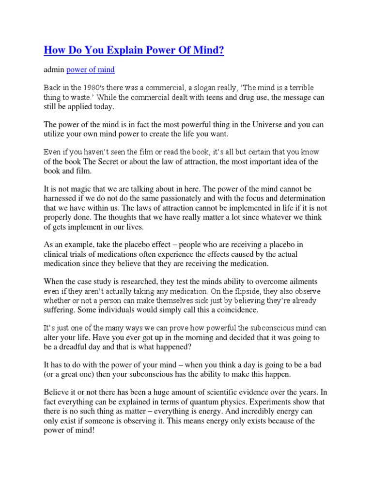 How Do You Explain Power of Mind? | PDF | Mind | Law Of Attraction (New ...