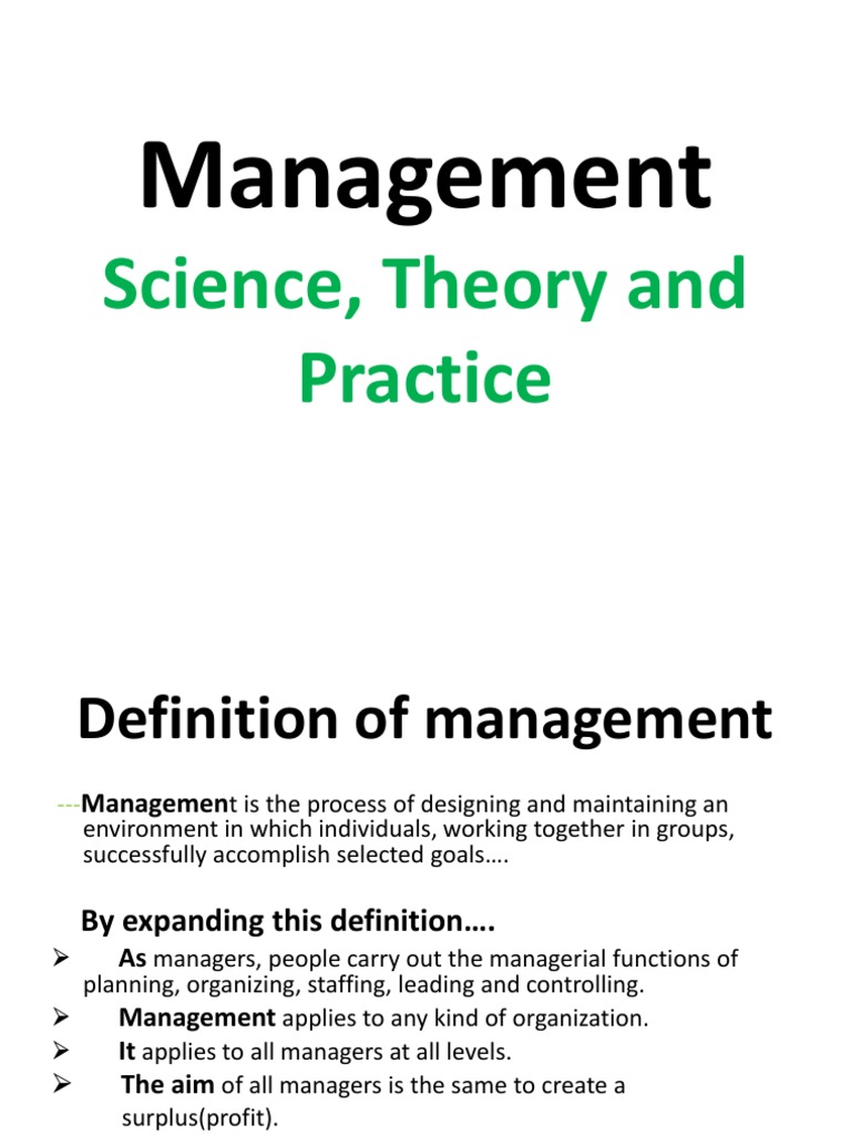Management: Science, Theory and Practice | PDF | Goal | Behavioural ...