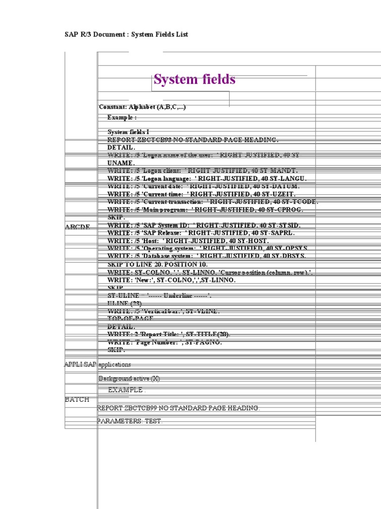 SAP R/3 Document: System Fields List | Download Free PDF | Areas Of ...