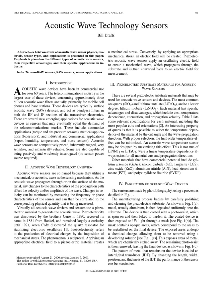 Acoustic Wave Technology Sensors | PDF