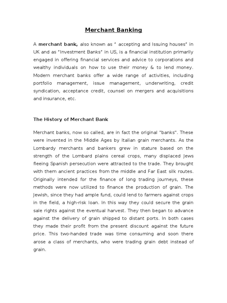 Merchant Banking: The History of Merchant Bank | PDF | Financial ...
