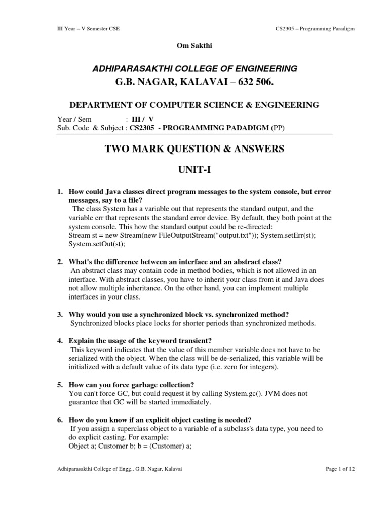 Cs2305 Programming Paradigrm Pdf Method Computer Programming Class Computer Programming 