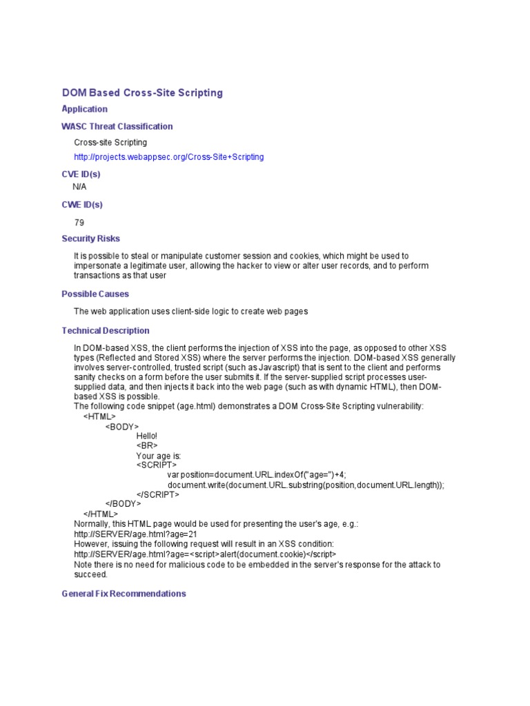 DOM Based Cross-Site Scripting | PDF | World Wide Web | Internet & Web