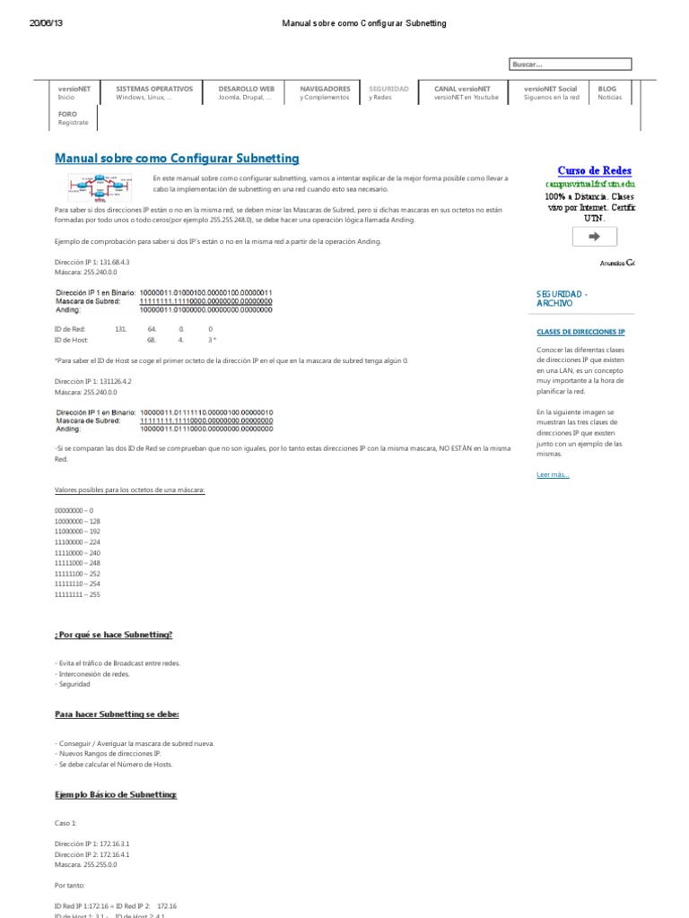 Manual Sobre Como Configurar Subnetting | PDF | Dirección IP ...