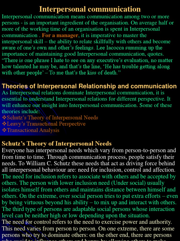 Understanding Interpersonal Communication: An Analysis of Schutz's ...