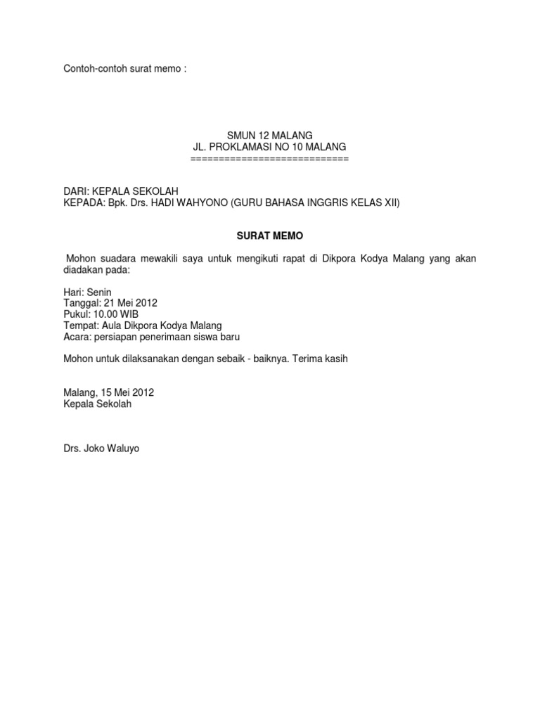 Contoh Memo | PDF | Karier & Perkembangan | Bisnis
