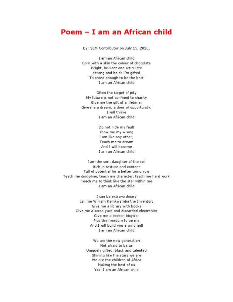 Poem Im Am An African Child | PDF