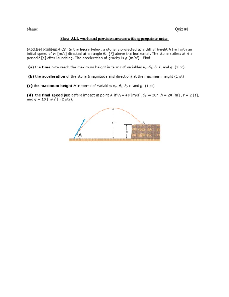 Quiz on Projectile Motion Calculations | PDF | Teaching Methods & Materials