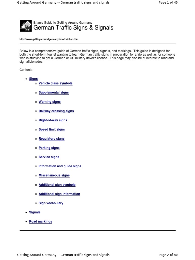 German Traffic Signs Guide | PDF | Business