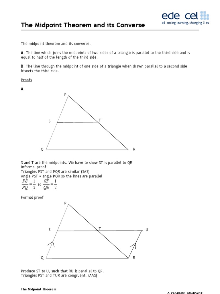 The Midpoint Theorem And Its Converse Triangle Euclidean Plane Geometry