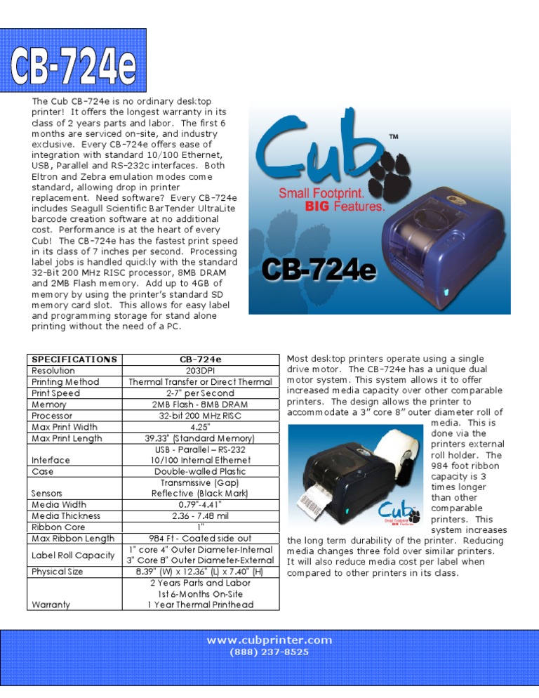 Cub CB-724e Label Printer Overview | PDF