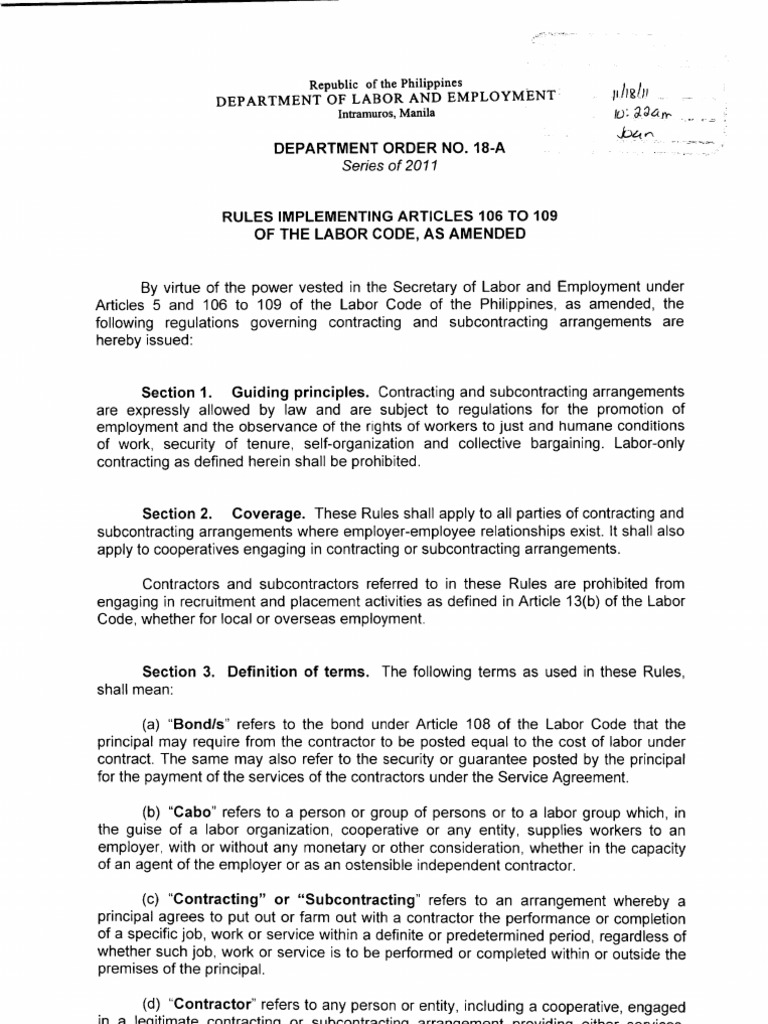 DOLE Department Order No. 18-A Series of 2011 | PDF