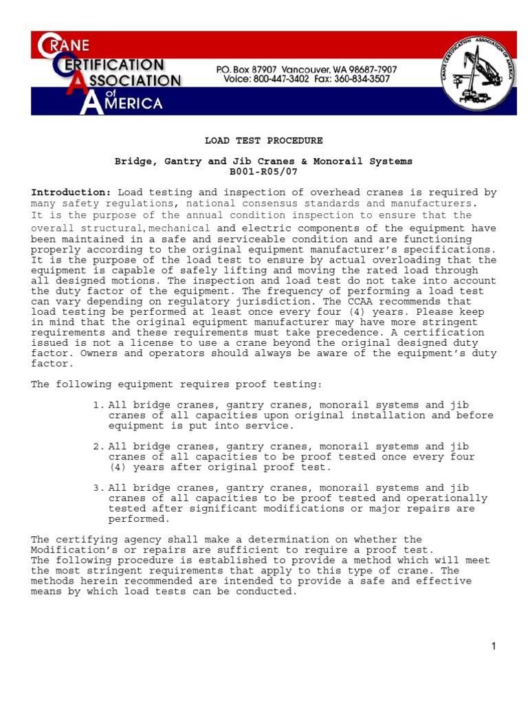 Overhead Crane Load Test Procedures | PDF | Crane (Machine) | Bridge