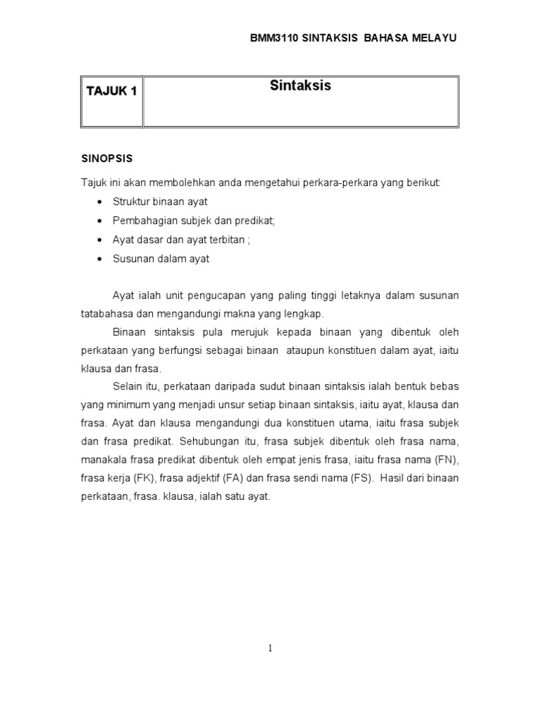 Modul Bmm3110 Sintaksis | PDF