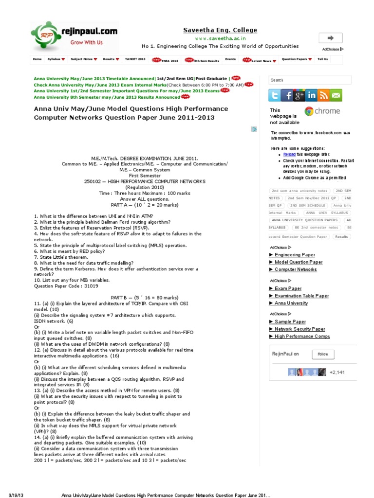Anna Univ May - June Model Questions High Performance Computer Networks ...