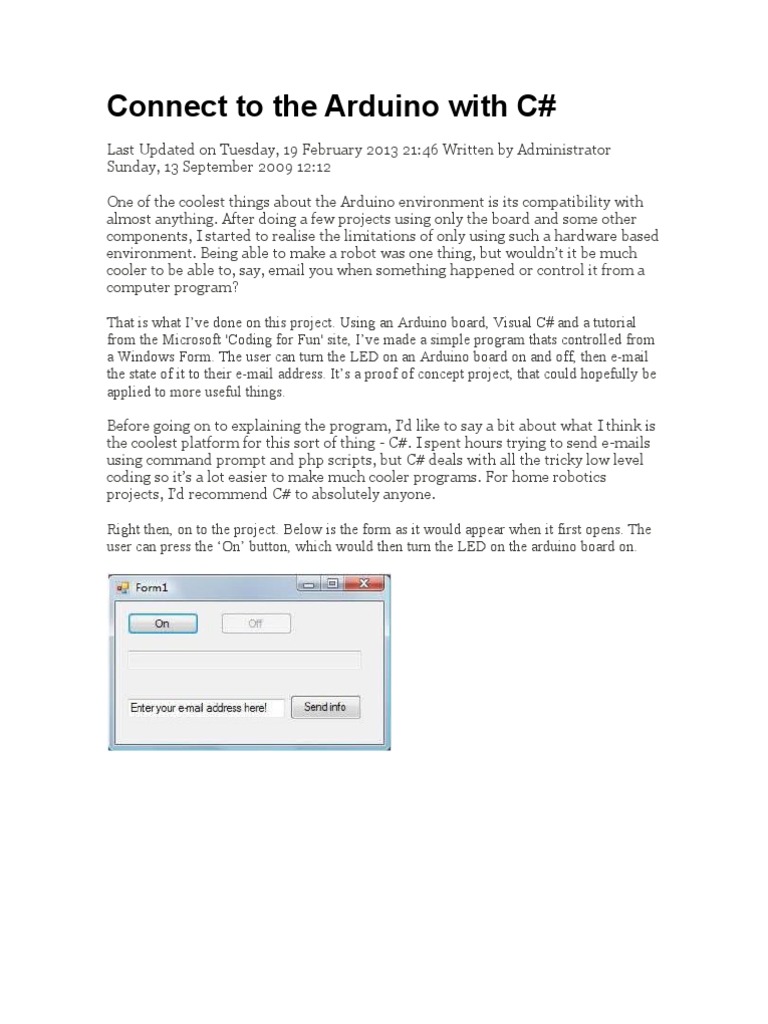 Connect To The Arduino With C | PDF | Email | C (Programming Language)