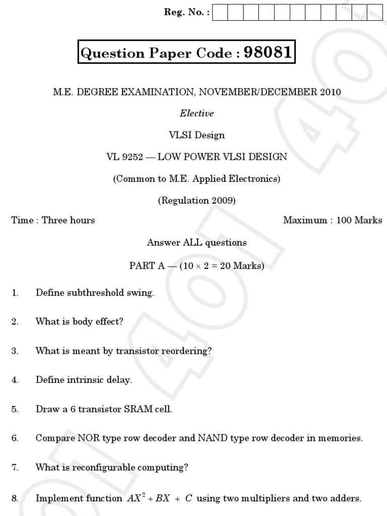 Low Power VLSI Design Exam Paper | PDF | Cmos | Areas Of Computer Science