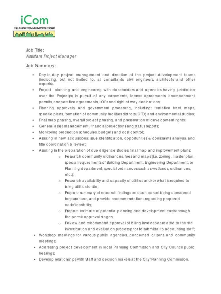 Icom - Assistant Project Manager - Advertisement | PDF | Project ...