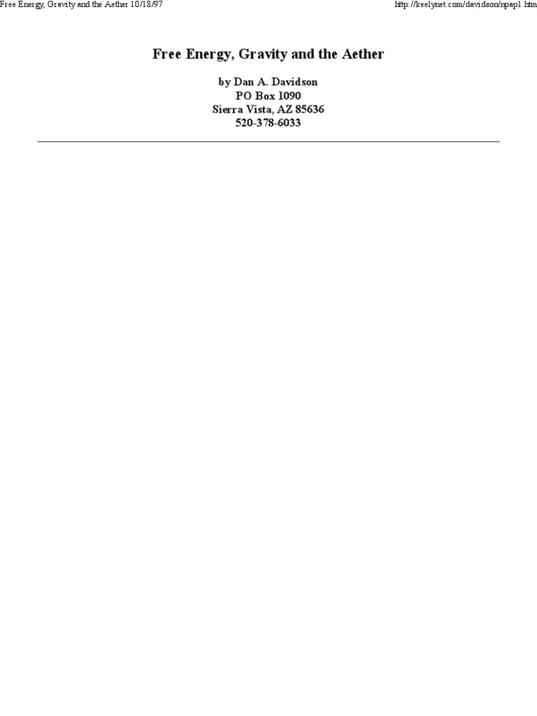 Free Energy, Gravity and The Aether 101897 | PDF | Luminiferous Aether ...