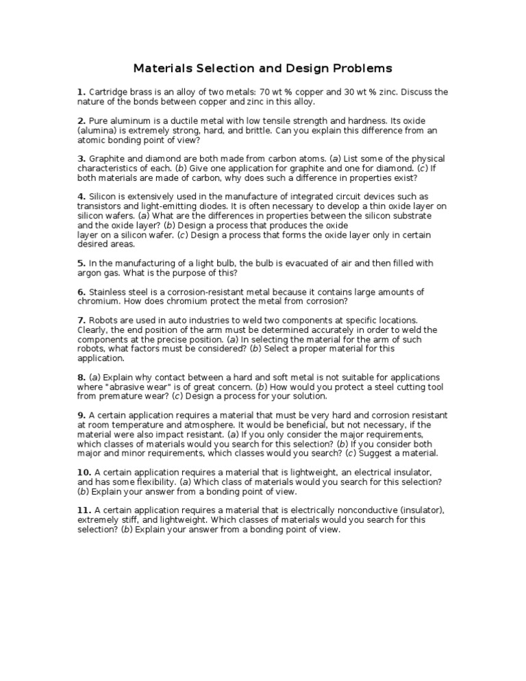 Materials Selection Design Problems | PDF | Metals | Corrosion