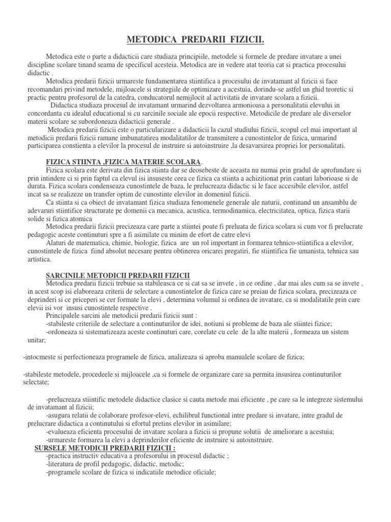 Metodica Predarii Fizicii Carte Word | PDF