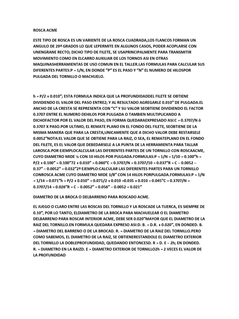 Rosca Acme | PDF | Métodos y materiales de enseñanza