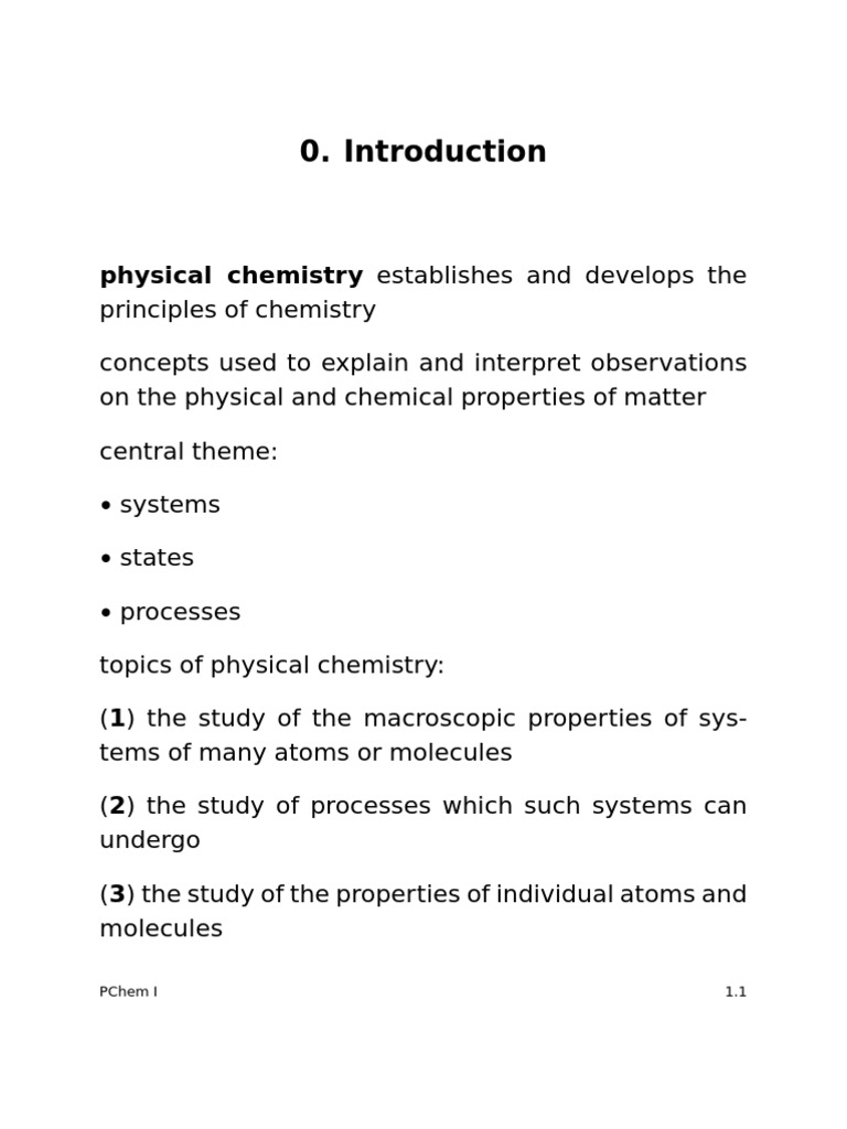 Physical Chemistry Establishes and Develops The: Pchem I 1.1 | PDF ...