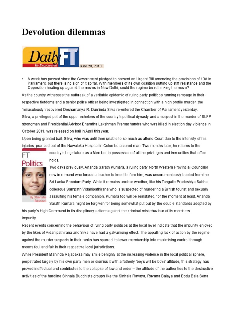 Devolution Dilemmas | PDF | Sri Lanka | Constitutional Amendment