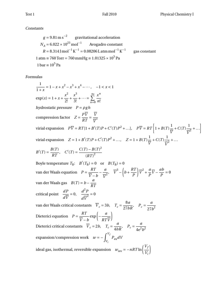 PC 1 Formulae Sheet 1 | PDF | Teaching Methods & Materials | Science & Mathematics