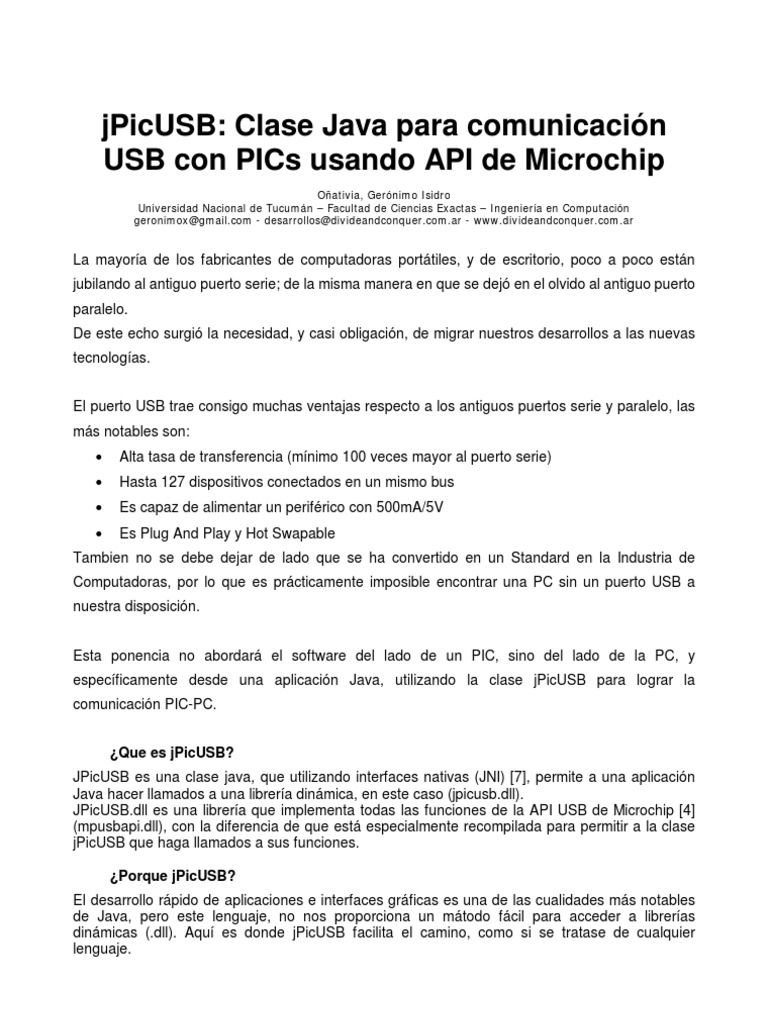 jPicUSB - Clase Java para Comunicacion de Pic Con Usb | PDF | Java (lenguaje de programación ...