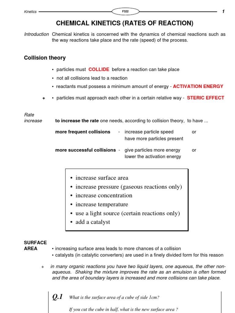 Chemical Kinetics (Rates of Reaction) | PDF