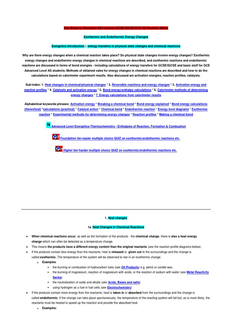 Exothermic vs Endothermic Reactions Explained | PDF | Activation Energy ...